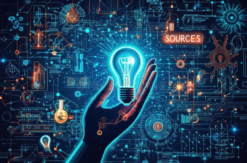 Abstract Depiction of Energy Sources with Glowing Light Bulb and ...