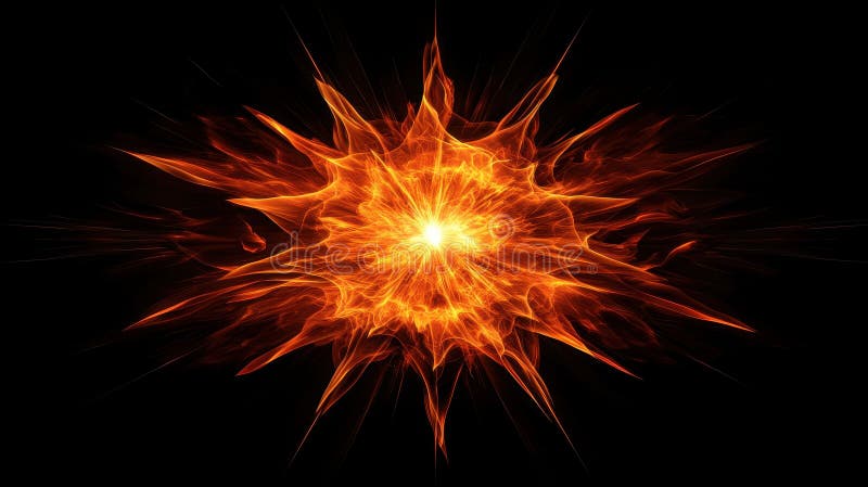 Abstract Depiction of an Explosive Burst of Fire and Energy Against a ...