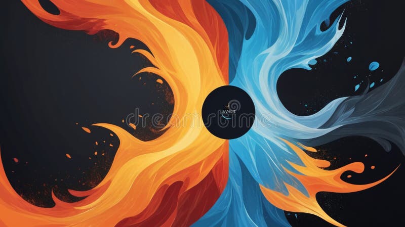 Abstract Depiction of Fire and Water Elements with a Dark Background ...