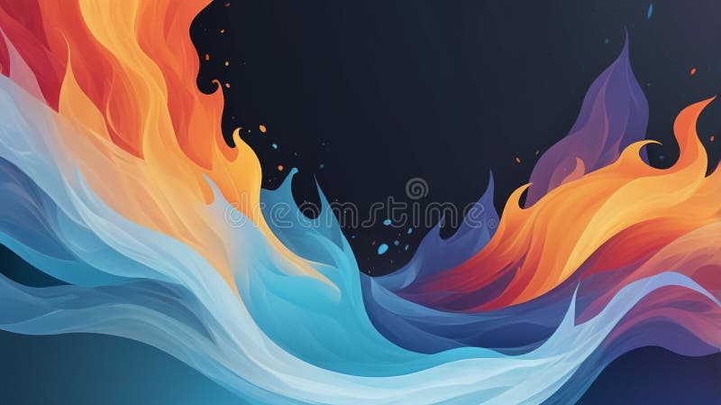 Abstract Depiction of Fire and Water Elements with a Dark Background in ...