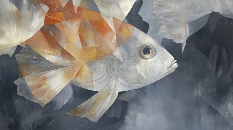 Abstract Geometric Fish Painting, Elegant Underwater Art Stock ...