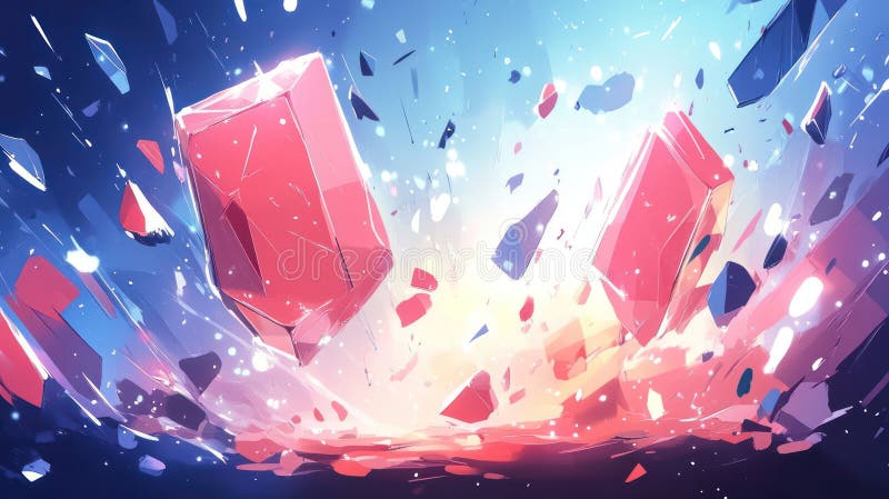 Abstract Depiction of Floating Crystals with a Vibrant, Glowing ...