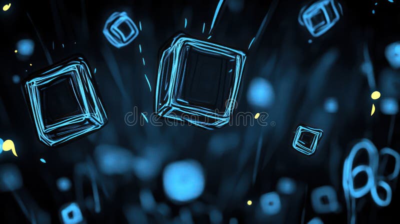 Abstract Depiction of Floating Geometric Shapes in a Dark, Digital ...