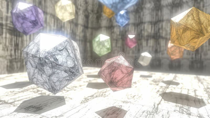 Abstract Depiction of Floating Geometric Shapes in a Textured ...