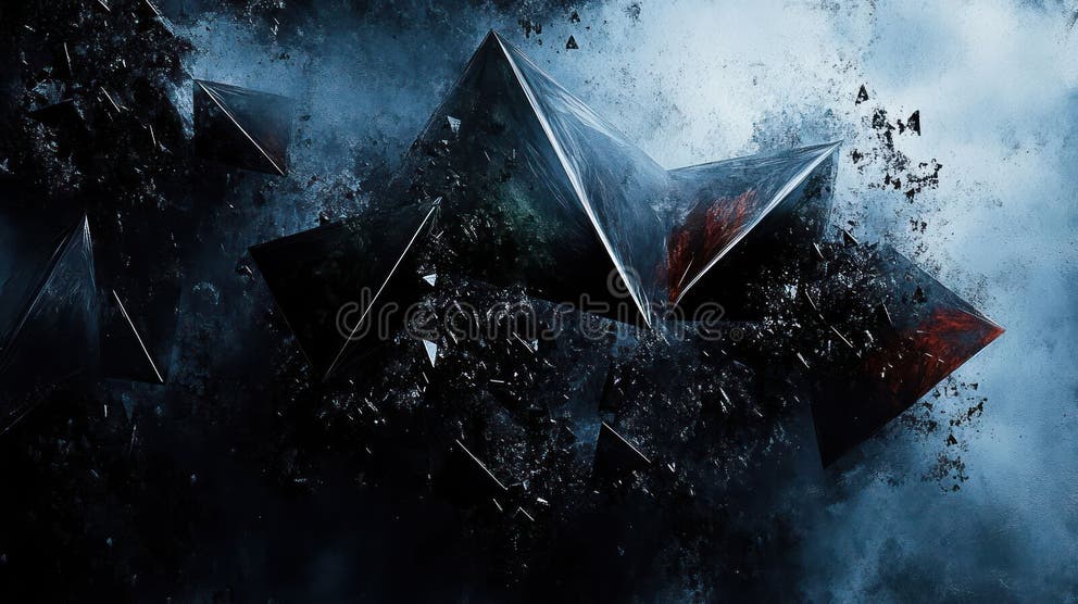 Dark Obsidian Pyramids Floating in Cosmic Dust: Abstract 3D Render ...