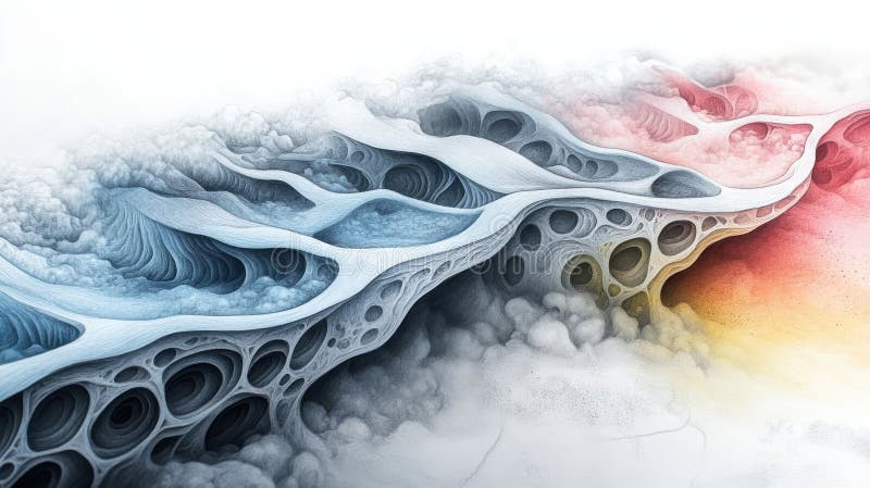 Abstract Depiction of Flowing Forms and Textures in a Surreal Landscape ...