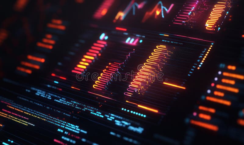 Abstract Depiction of Glowing Charts and Digital Data Streams with ...