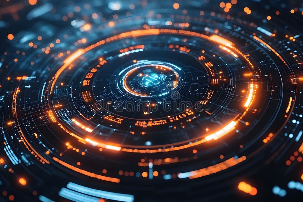 Futuristic Neon Circular Interface with Digital Connectivity Elements ...
