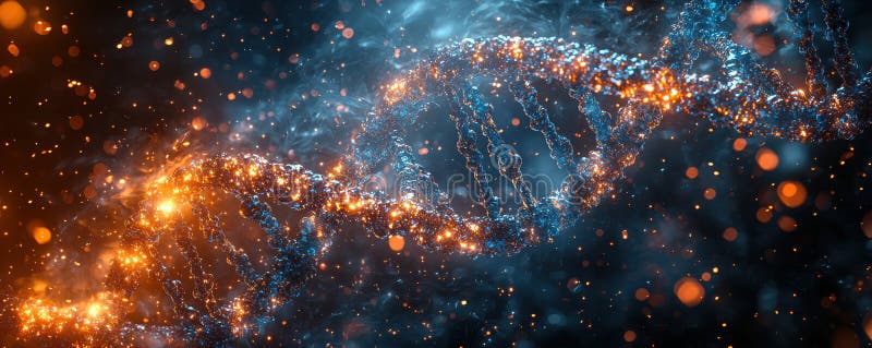 Abstract Depiction of Glowing DNA Chains in a Dynamic Colorful ...