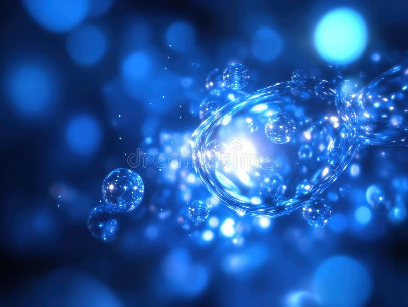 Abstract Image of Glowing Water Molecules Floating in Blue Light ...