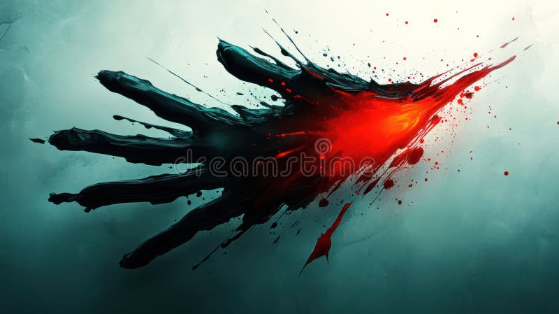 An Abstract Depiction of a Handprint with Splashes of Red and Dark ...