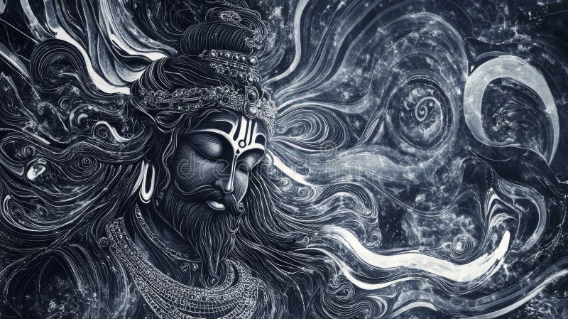 Abstract Depiction of Hindu Deity Shiva with Swirling Patterns Stock ...