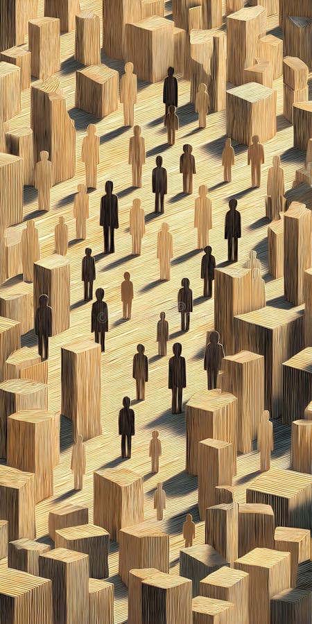 Abstract Depiction of Human Figures Amongst Textured Rectangular ...