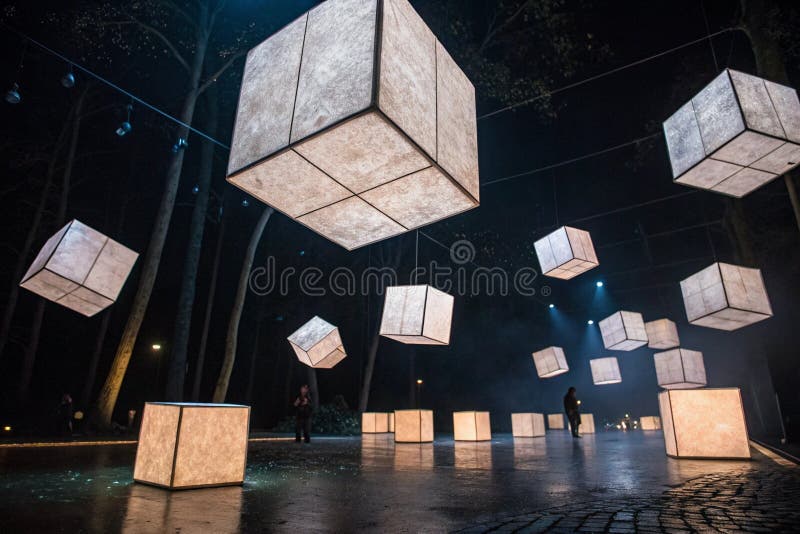 Multiverse with Floating Cubes in Dark Background Stock Illustration ...