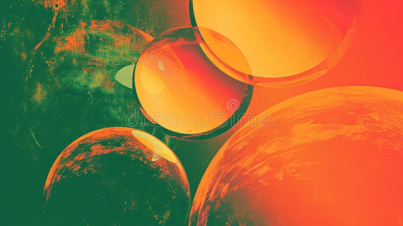 Abstract Depiction of Planets and Bubbles in a Vibrant Cosmic ...