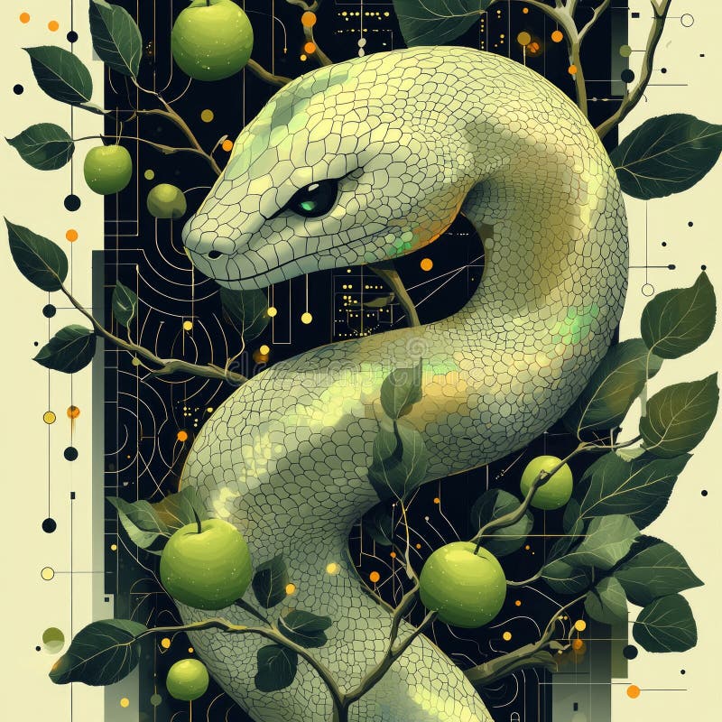 Abstract Depiction Serpent Temptress Intertwined Apple Tree Symbolizing ...