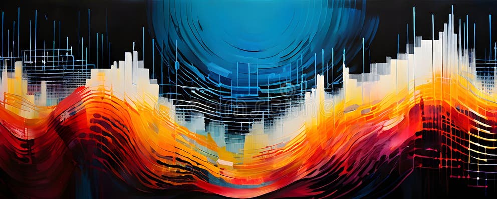 Abstract Depiction of Sound Waves Interacting with Digital Particles ...