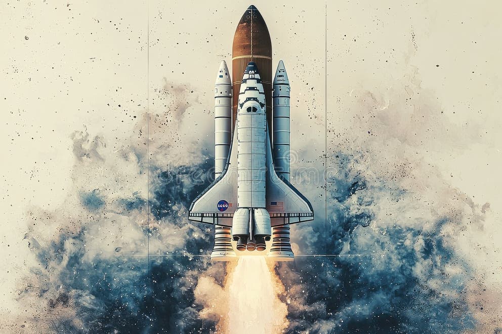 Abstract Depiction of a Space Shuttle Launch with Digital Cloud Effects ...