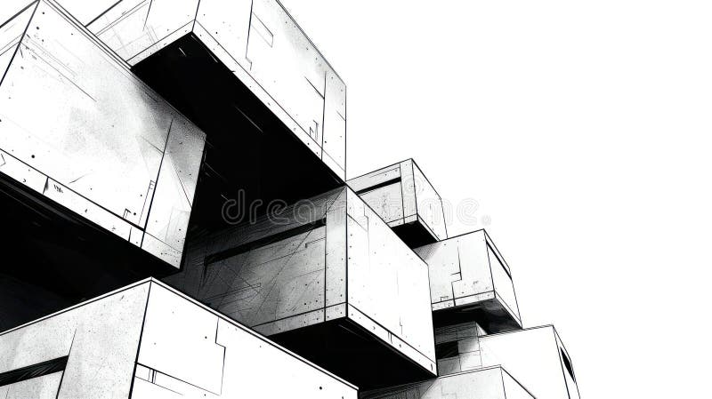 Abstract Depiction of Stacked Geometric Forms in a Monochromatic Style ...