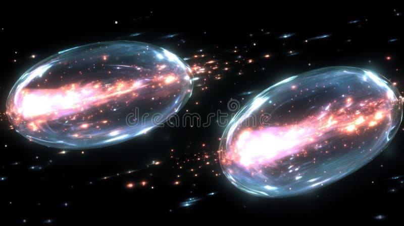 Abstract Depiction of Two Luminous, Swirling Cosmic Forms with Bright ...