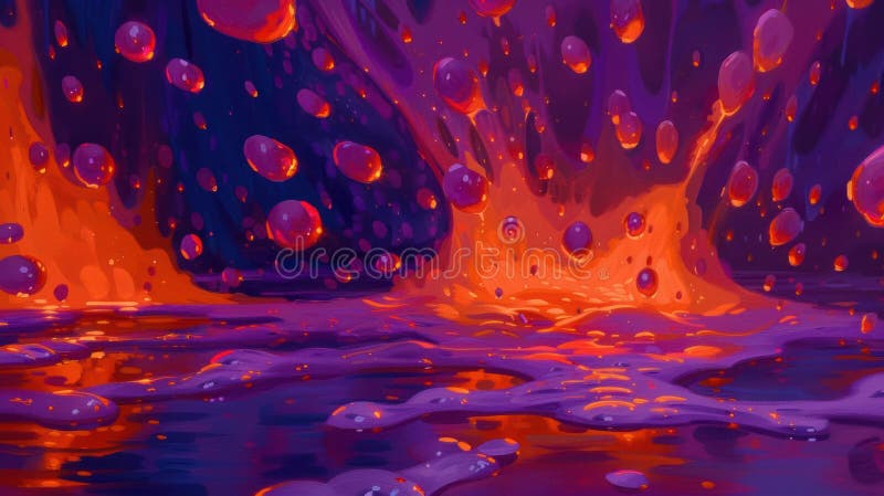 Abstract Depiction of Vibrant, Molten Lava-like Textures with Bubbles ...