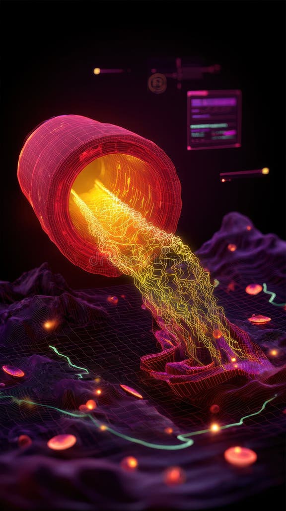 Abstract Depiction of a Virtual Landscape with Glowing Light and ...