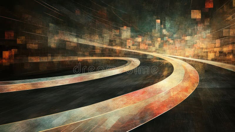 Abstract Depiction of a Winding Road with Dynamic Colors and Textures ...