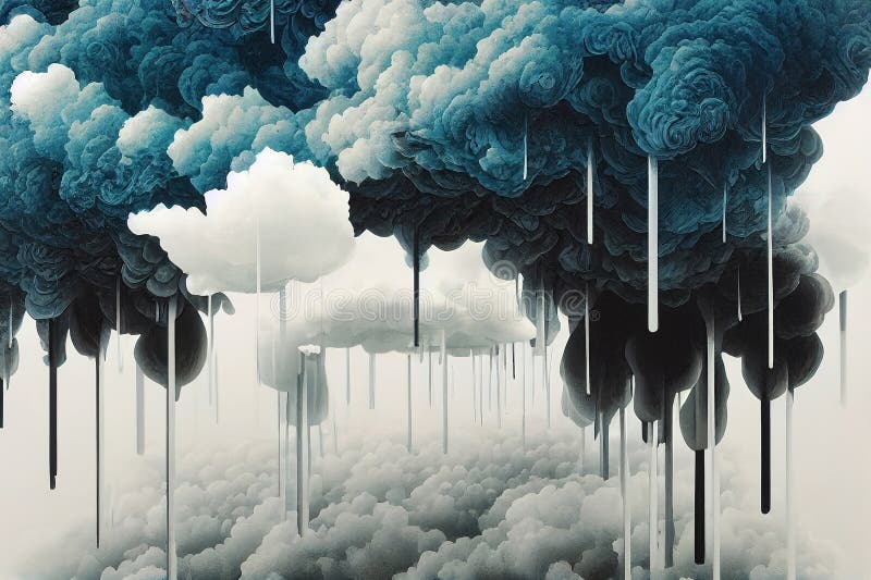 Abstract Depression Illustration of Clouds Crying with Tears and ...