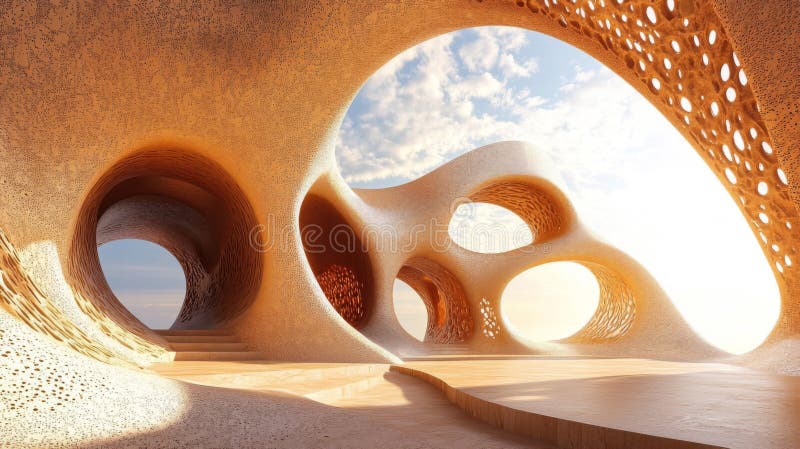 Abstract Desert Architecture: Sandy Beige Organic Structure with ...