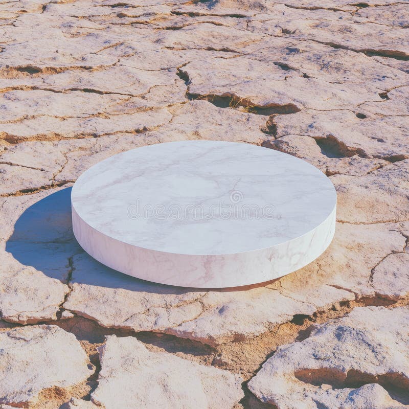 Abstract Desert Concept with White Circular Podium on Cracked Earth ...
