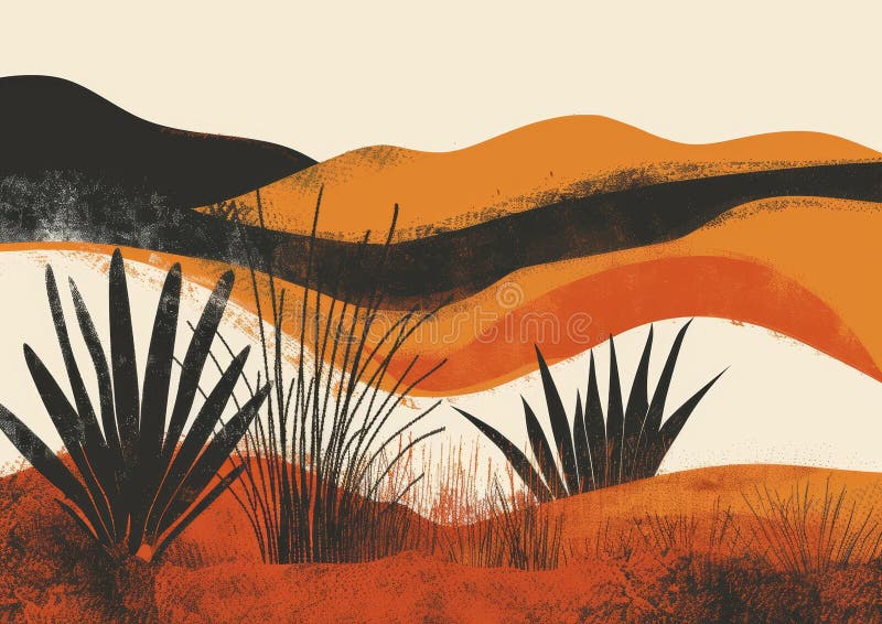 Abstract Desert Landscape with Bold Colors and Textured Patterns in a ...