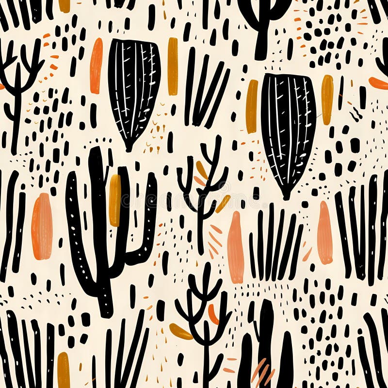 Abstract Desert Pattern with Black Orange and Yellow Shapes Stock ...