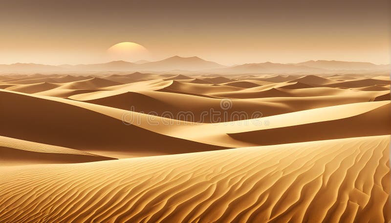 Abstract Desert Scene with Triangular Sand Dunes and a Single Circular ...