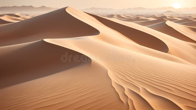Abstract Desert Scene with Triangular Sand Dunes and a Single Circular ...