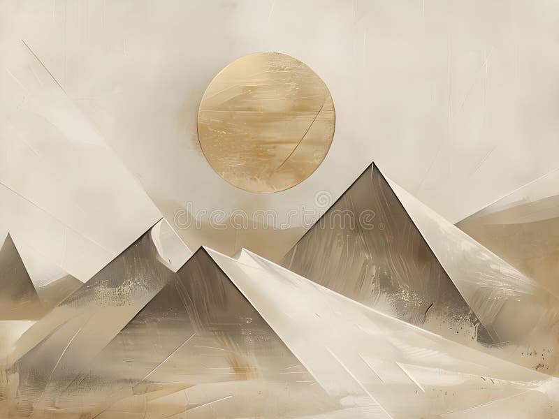 Abstract Desert Scene with Triangular Sand Dunes and a Single Circular ...