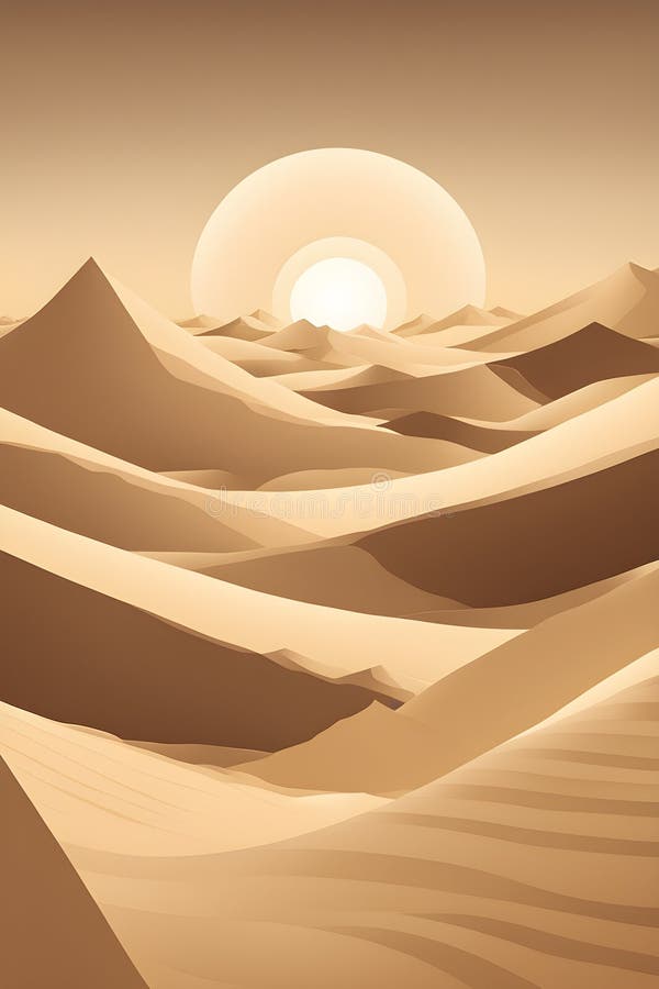 Abstract Desert Scene with Triangular Sand Dunes and a Single Circular ...