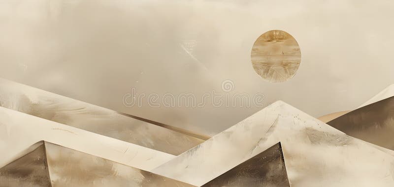 Abstract Desert Scene with Triangular Sand Dunes and a Single Circular ...