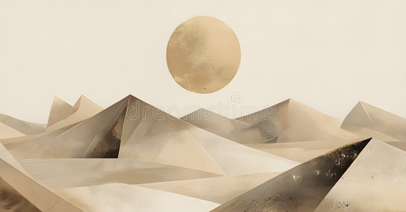 Abstract Desert Scene with Triangular Sand Dunes and a Single Circular ...