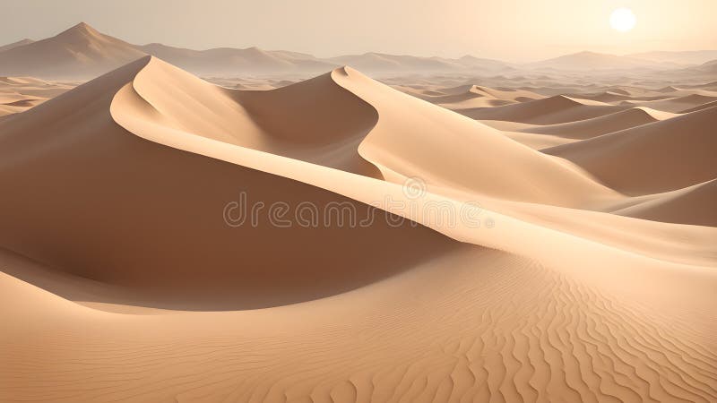 Abstract Desert Scene with Triangular Sand Dunes and a Single Circular ...
