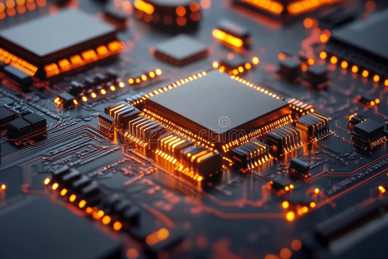 Abstract Design with AI Circuits and Complex Shadows Stock Illustration ...