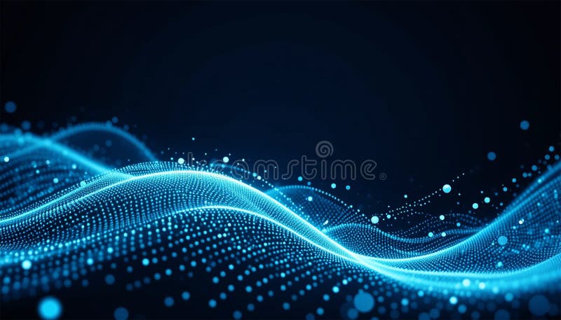 Abstract Design of Blue Waves with Dots on Dark Background Stock ...