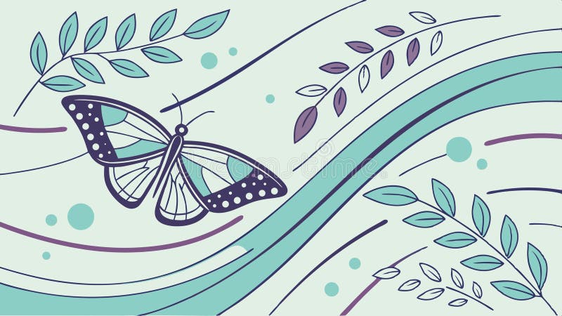 Abstract Design with Butterfly and Flowing Colored Lines and Waves ...