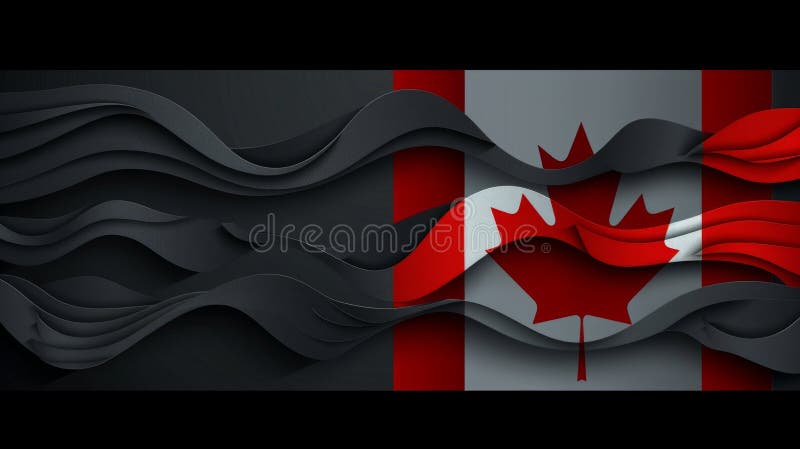 Abstract Design with the Canadian Flag Flowing in Black Waves Stock ...