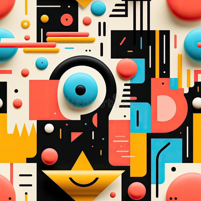 Abstract Design with Colorful Geometric Shapes and Playful Character ...