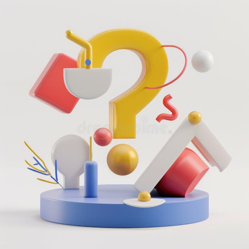 Abstract Colorful 3D Question Mark with Geometric Shapes and Objects ...