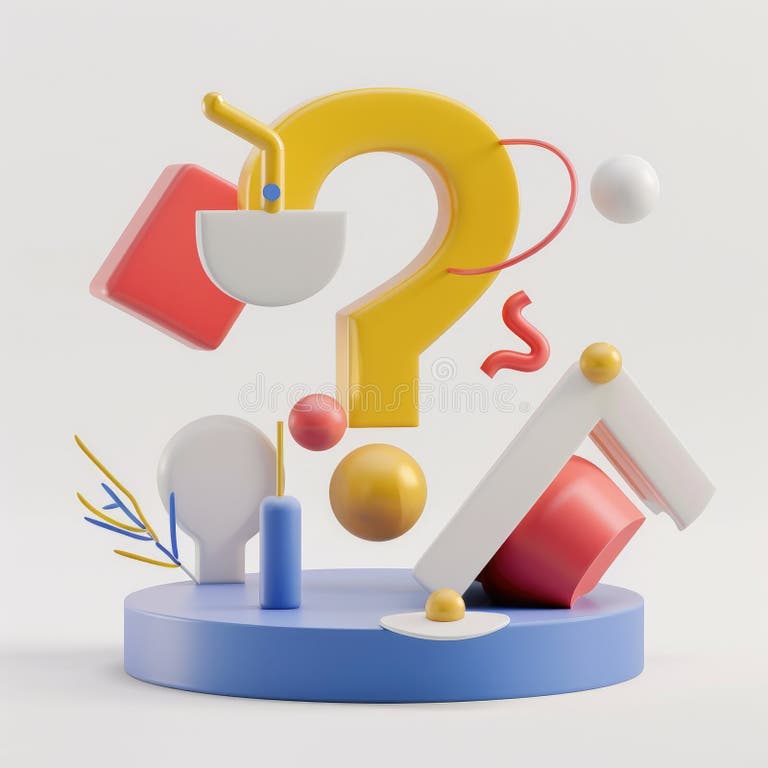 Abstract Colorful 3D Question Mark with Geometric Shapes and Objects Stock Illustration ...