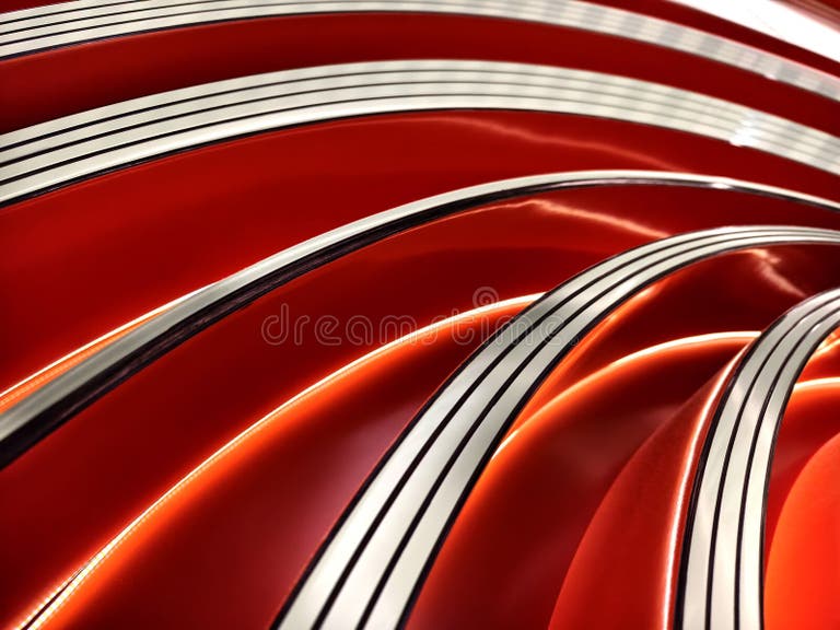 Abstract Design with Curved Red Layers and Metallic Stripes Stock Photo ...