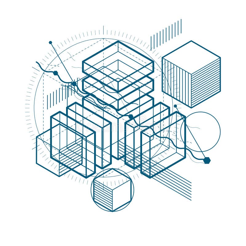 Abstract Design With 3d Linear Mesh Shapes And Figures Vector I Stock