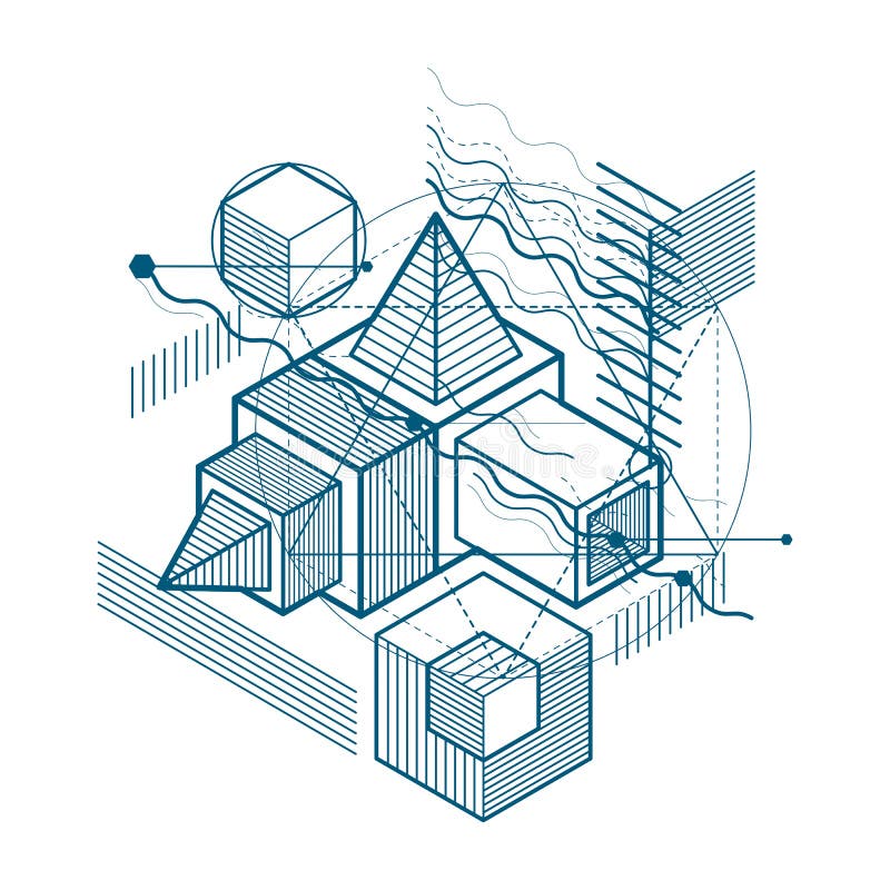 Abstract Design with 3d Linear Mesh Shapes and Figures, Vector I Stock ...