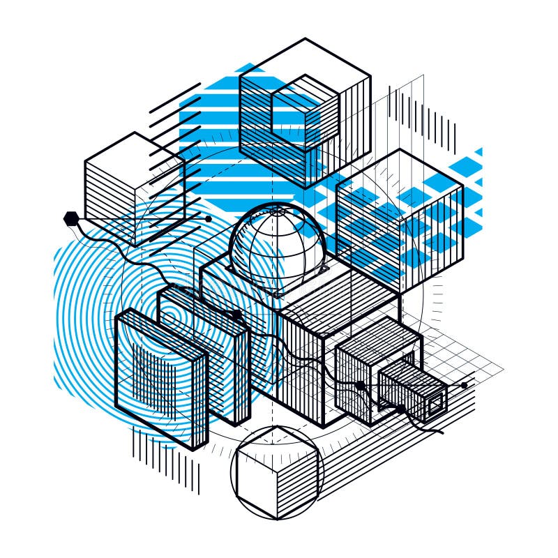 Abstract Design with 3d Linear Mesh Shapes and Figures, Vector I Stock ...